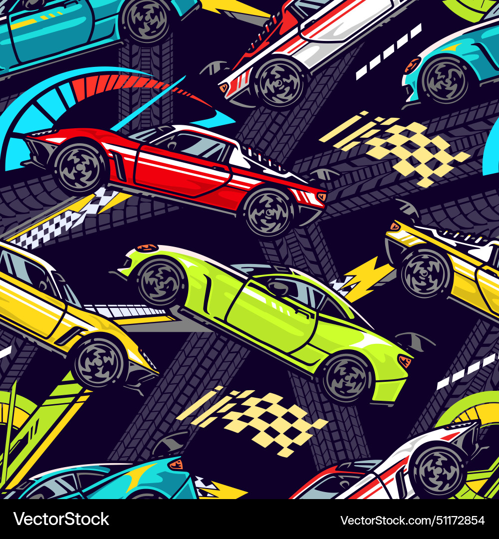 Racing cars pattern seamless colorful Royalty Free Vector