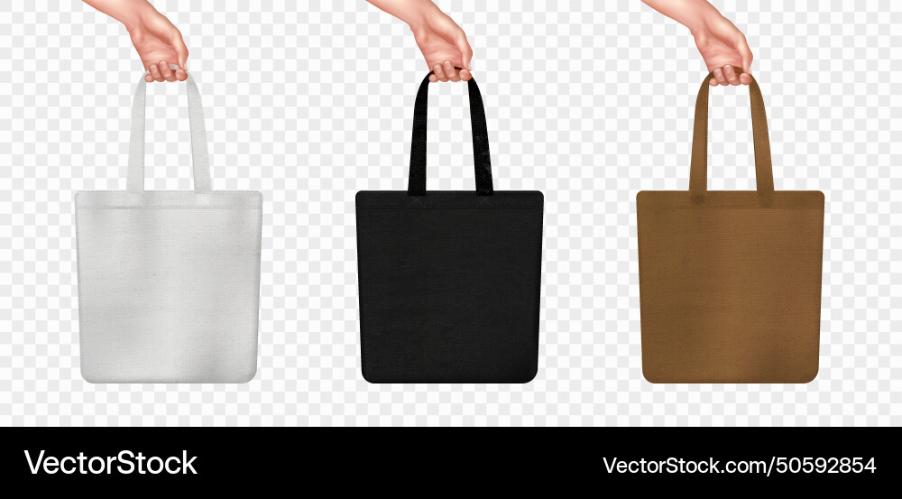 Realistic bag mockup transparent icon set Vector Image