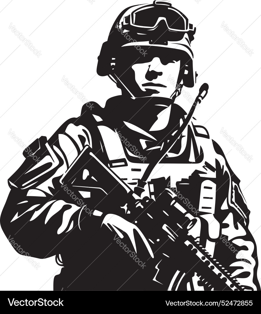Elite sentinel black iconic soldier with gun Vector Image