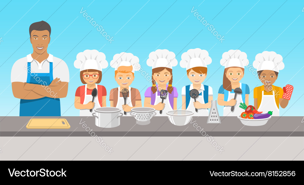 Kids cooking class flat Royalty Free Vector Image
