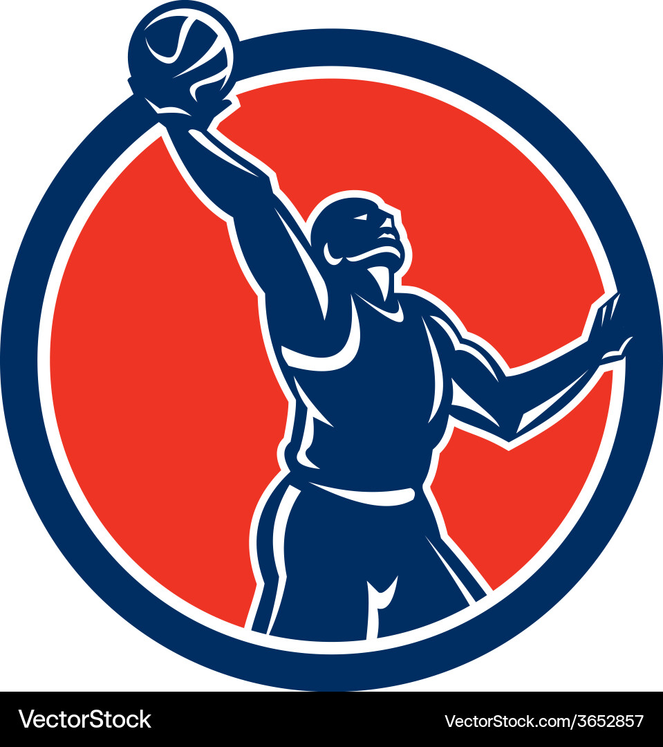Basketball player rebounding lay-up ball shield Vector Image