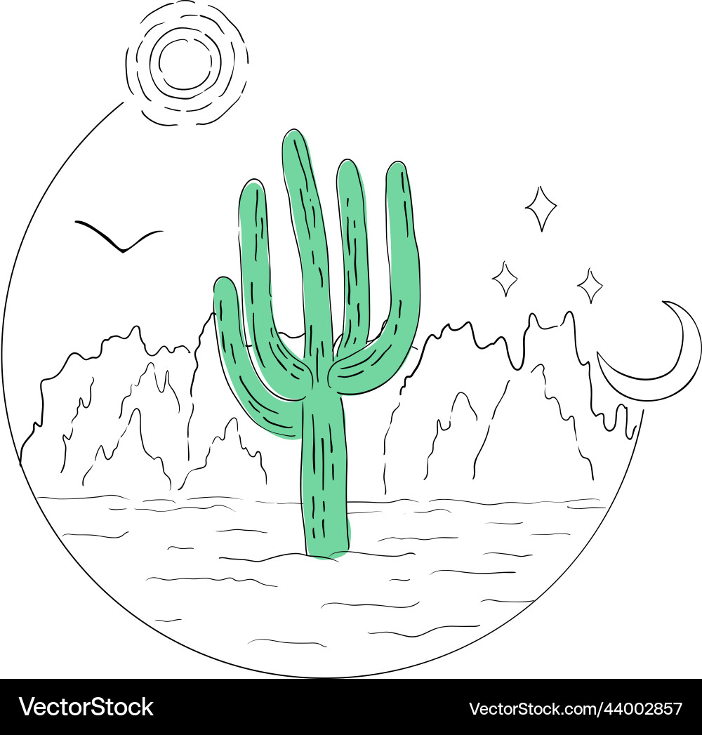 Desert day night line art Royalty Free Vector Image