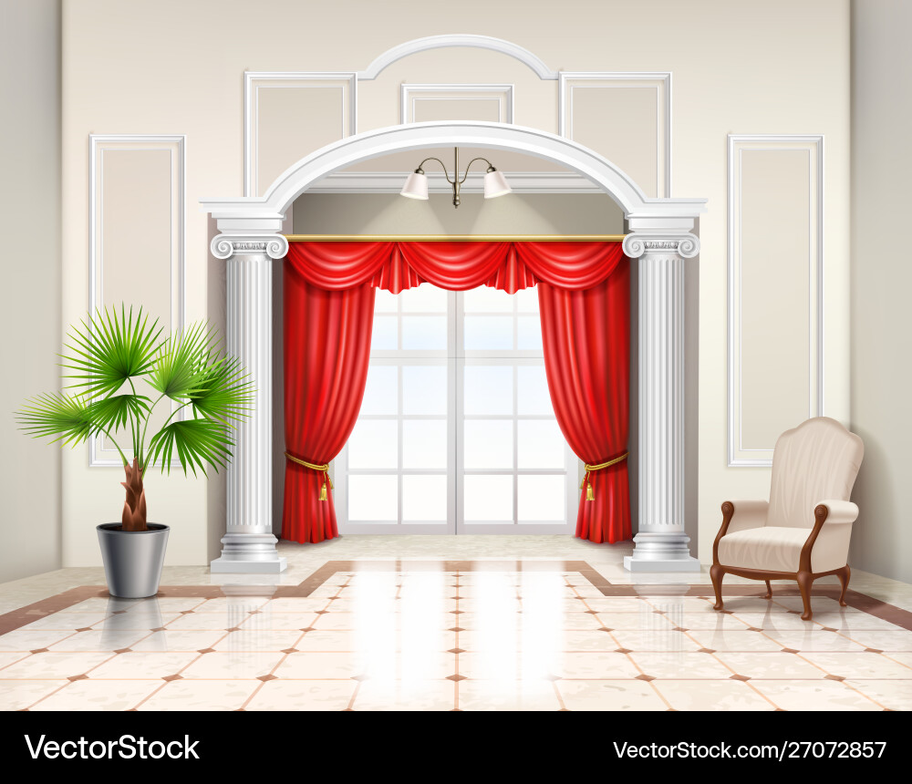 Luxury curtains realistic interior design Vector Image