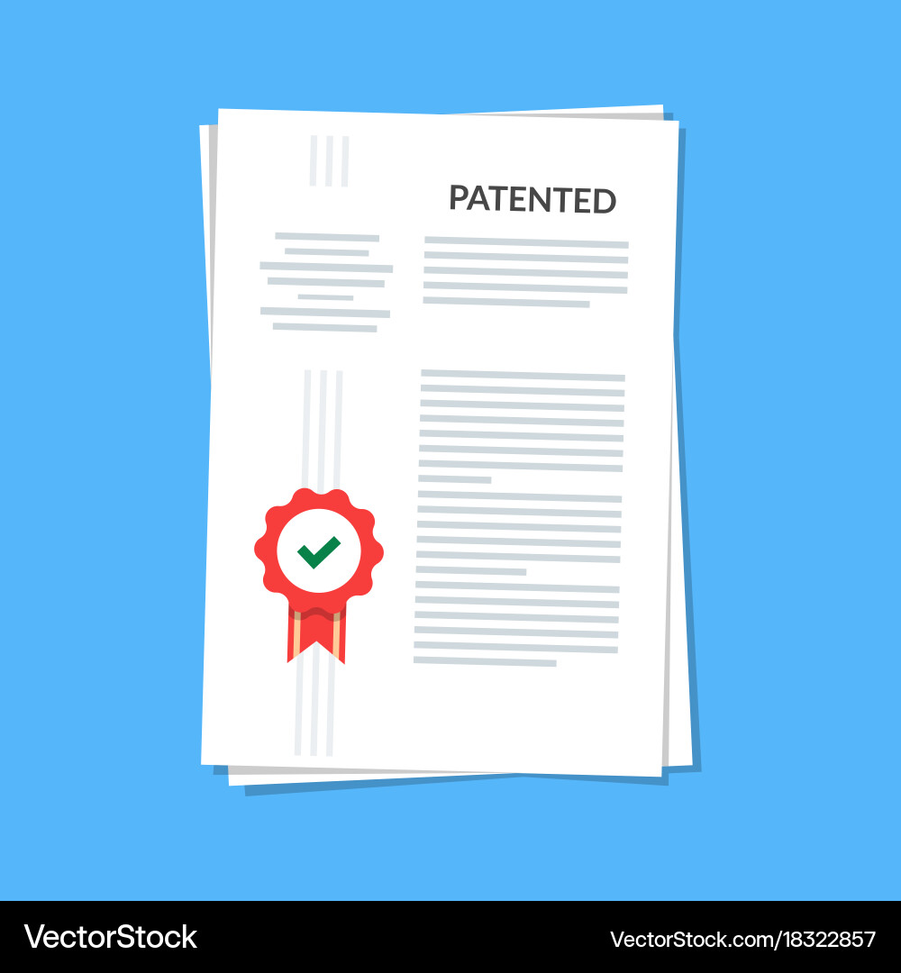 Patented document with approved stamp registered Vector Image