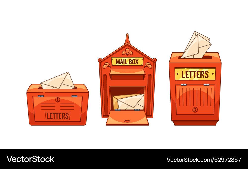 Three red british mailboxes with letters Vector Image
