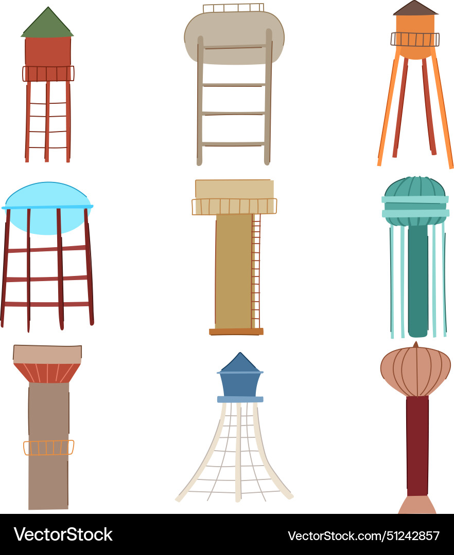 Water tower set cartoon Royalty Free Vector Image