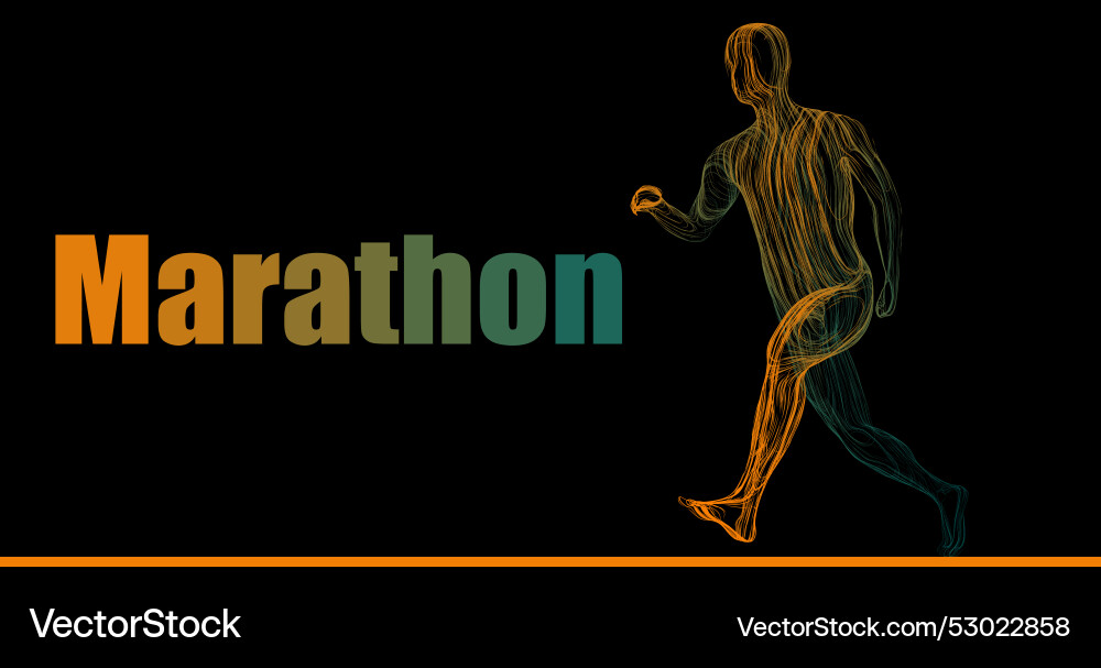 Composition of a man running marathon sideways Vector Image