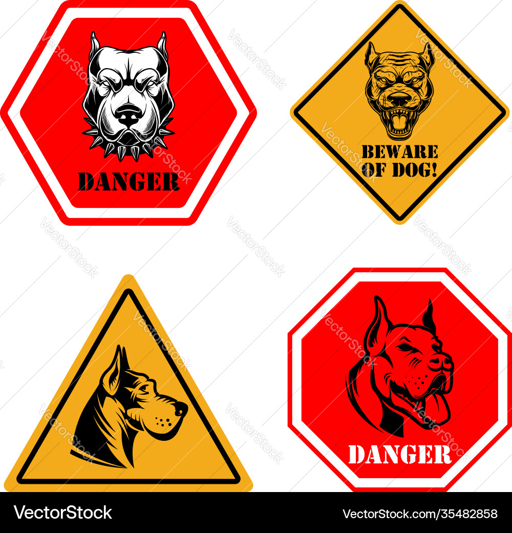 Danger guard dog beware sign Royalty Free Vector Image