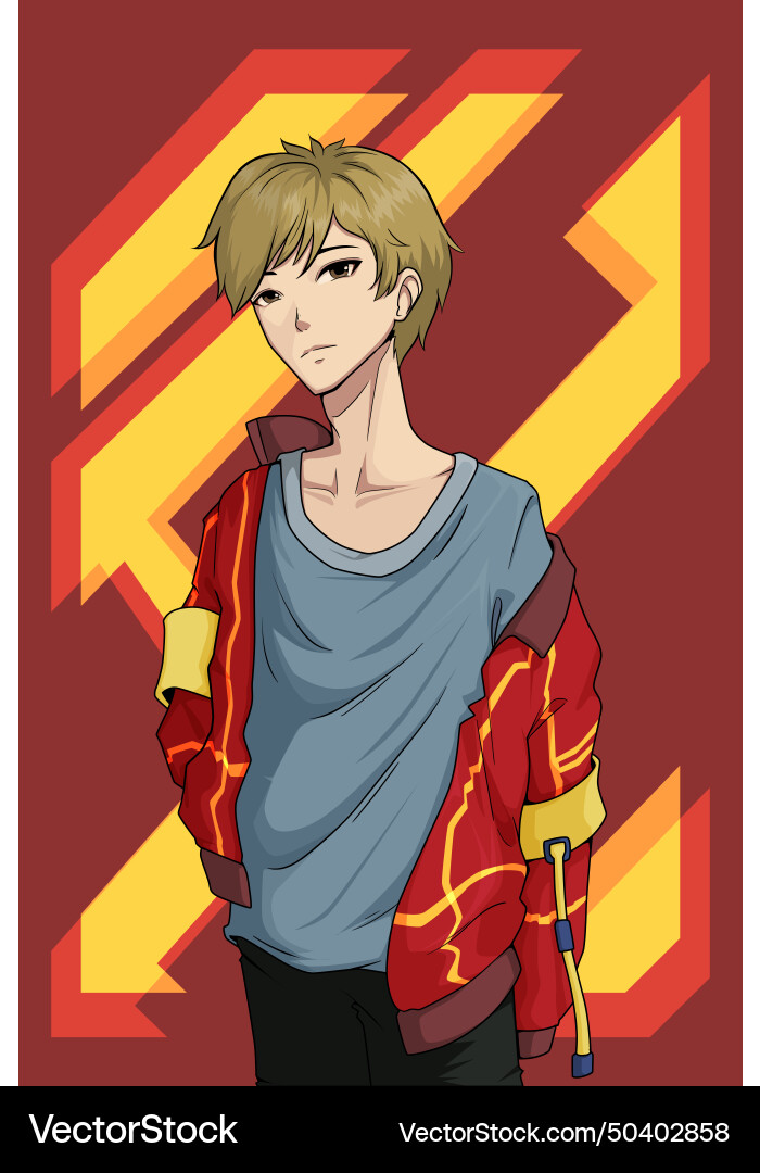 Street boy red jacket character design Royalty Free Vector