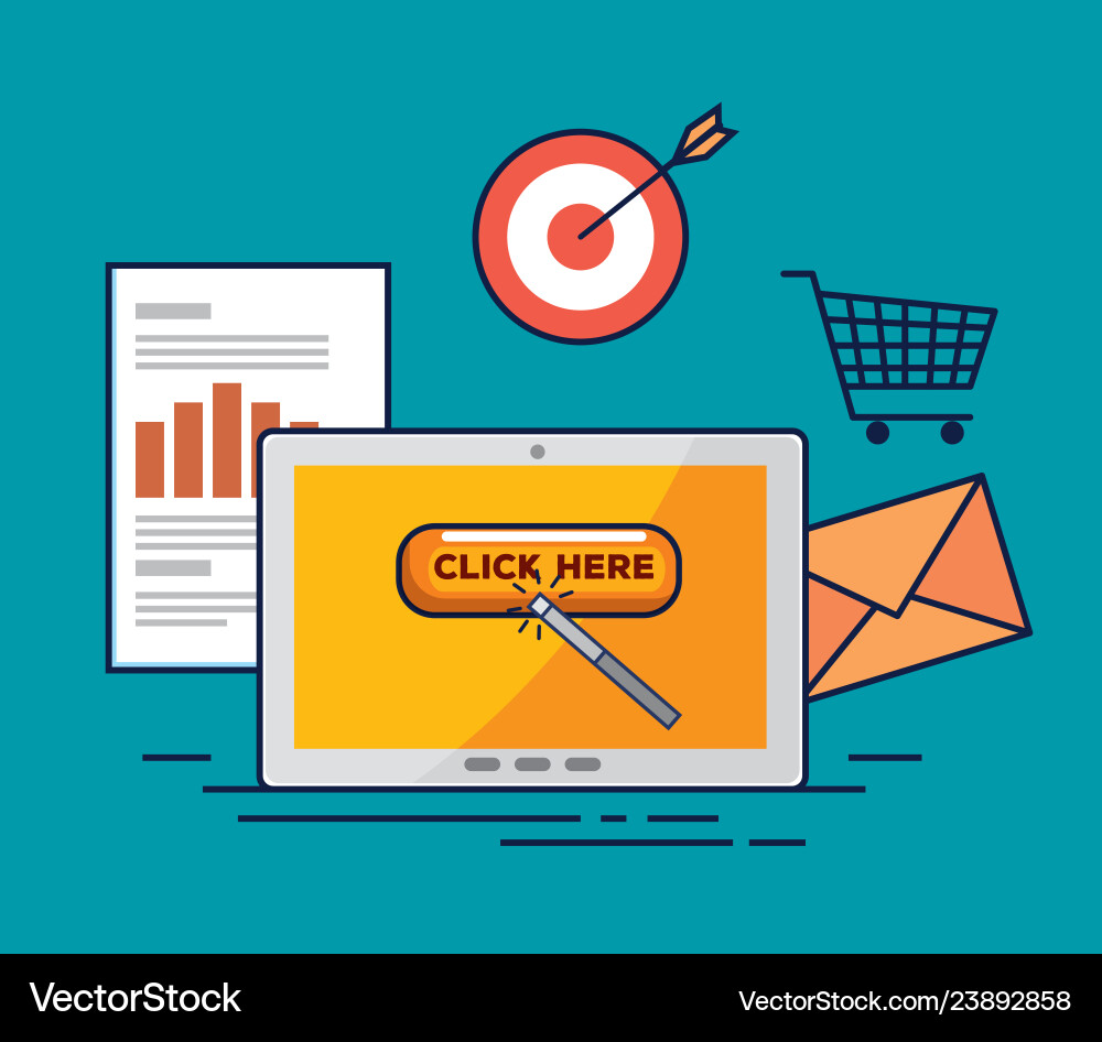 Tablet with mouse cursor and office business Vector Image