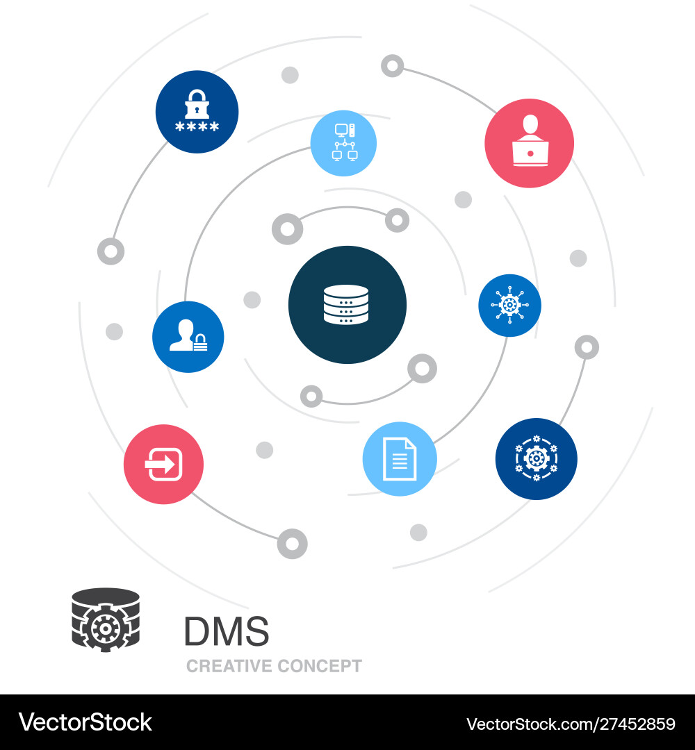 DMS System Icons - Kreiskonzept Lizenzfreies Vektorbild