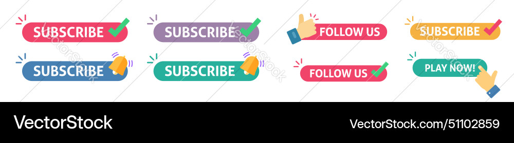 Follow us subscribe button set play now element Vector Image
