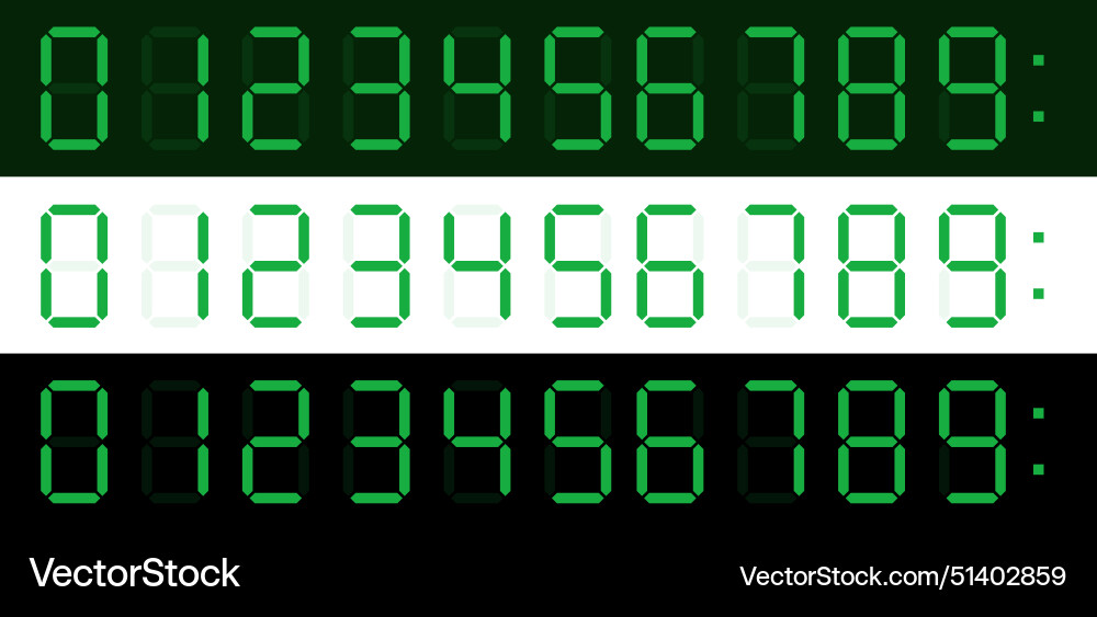 Green digital number displays in three styles Vector Image
