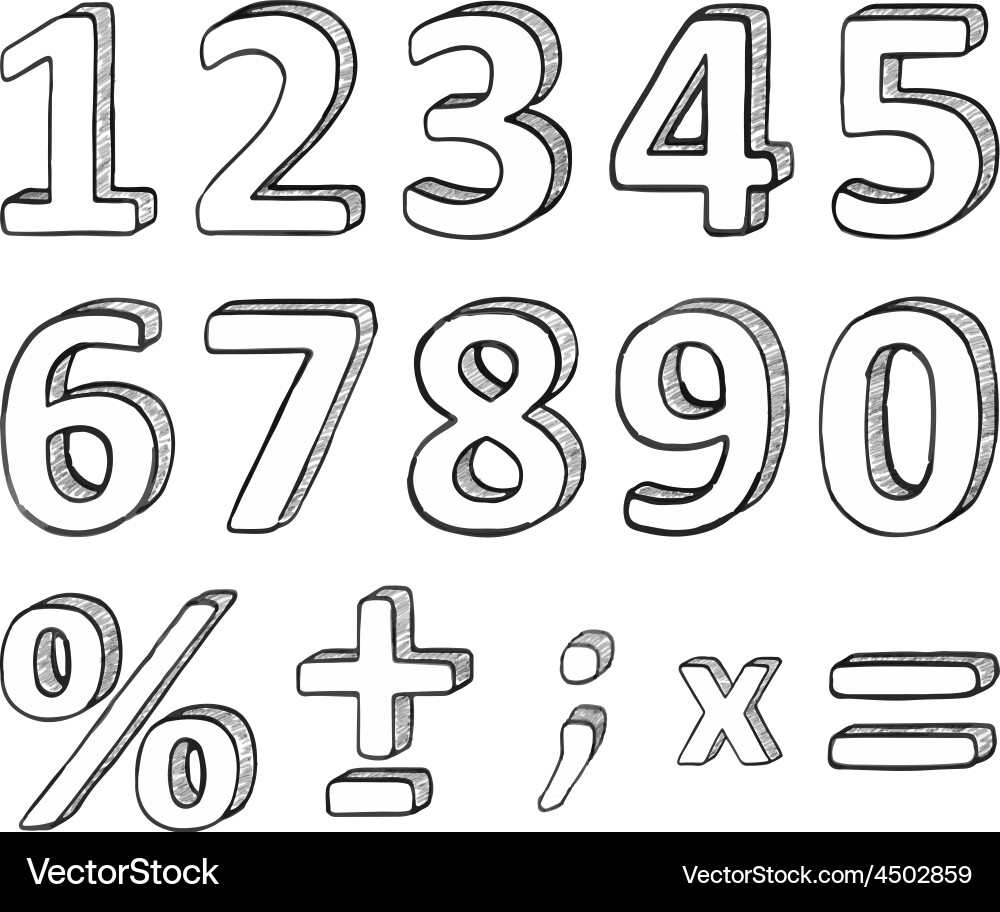 Hand drawn numbers Royalty Free Vector Image - VectorStock