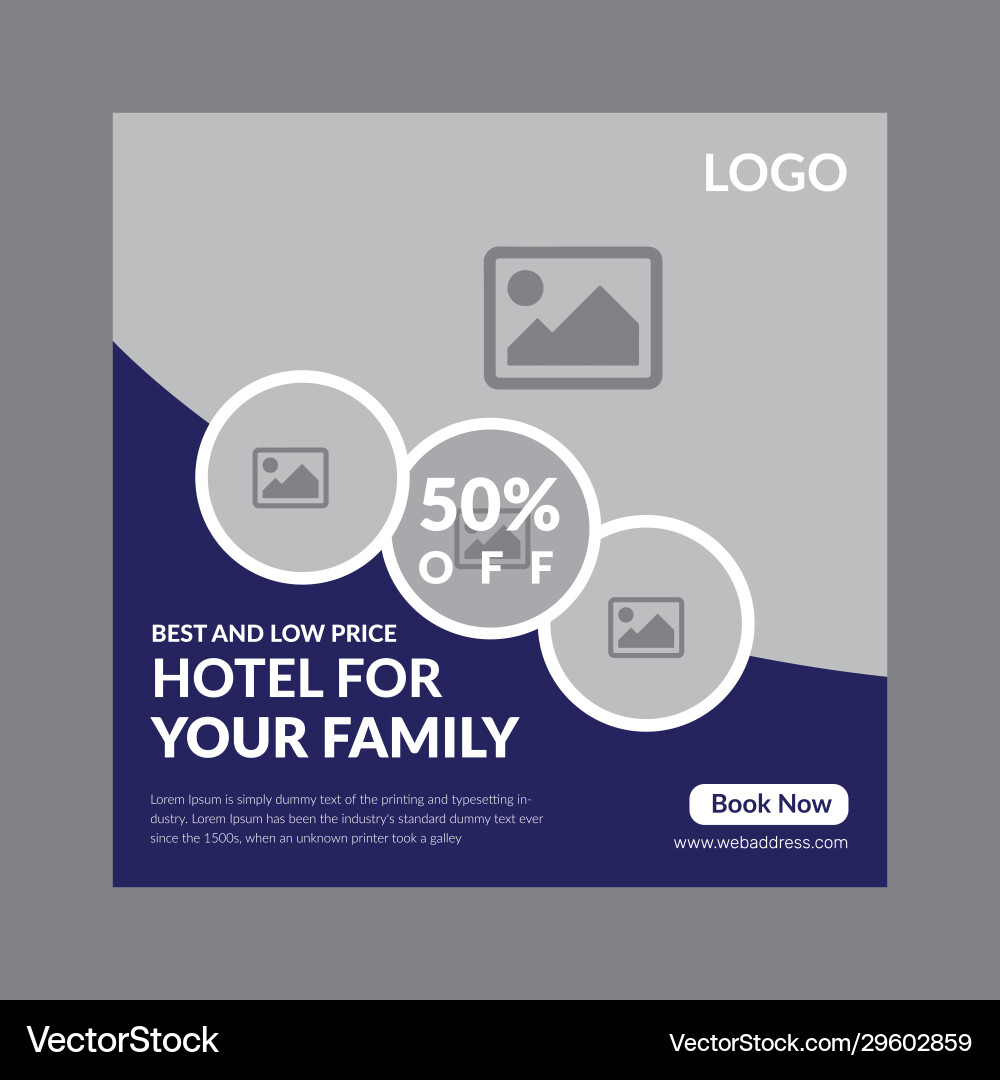 Hotel booking social media post design template Vector Image