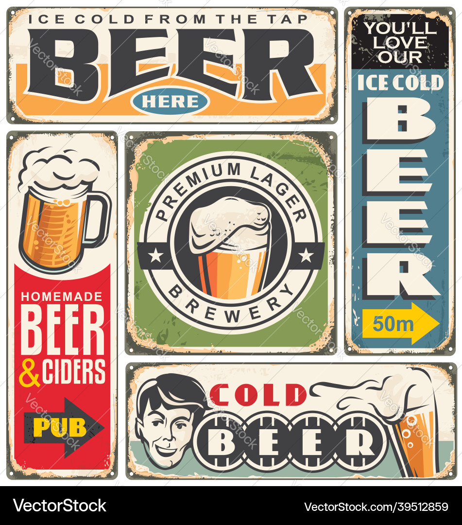 Retro beer and cafe bar signs collection Vector Image