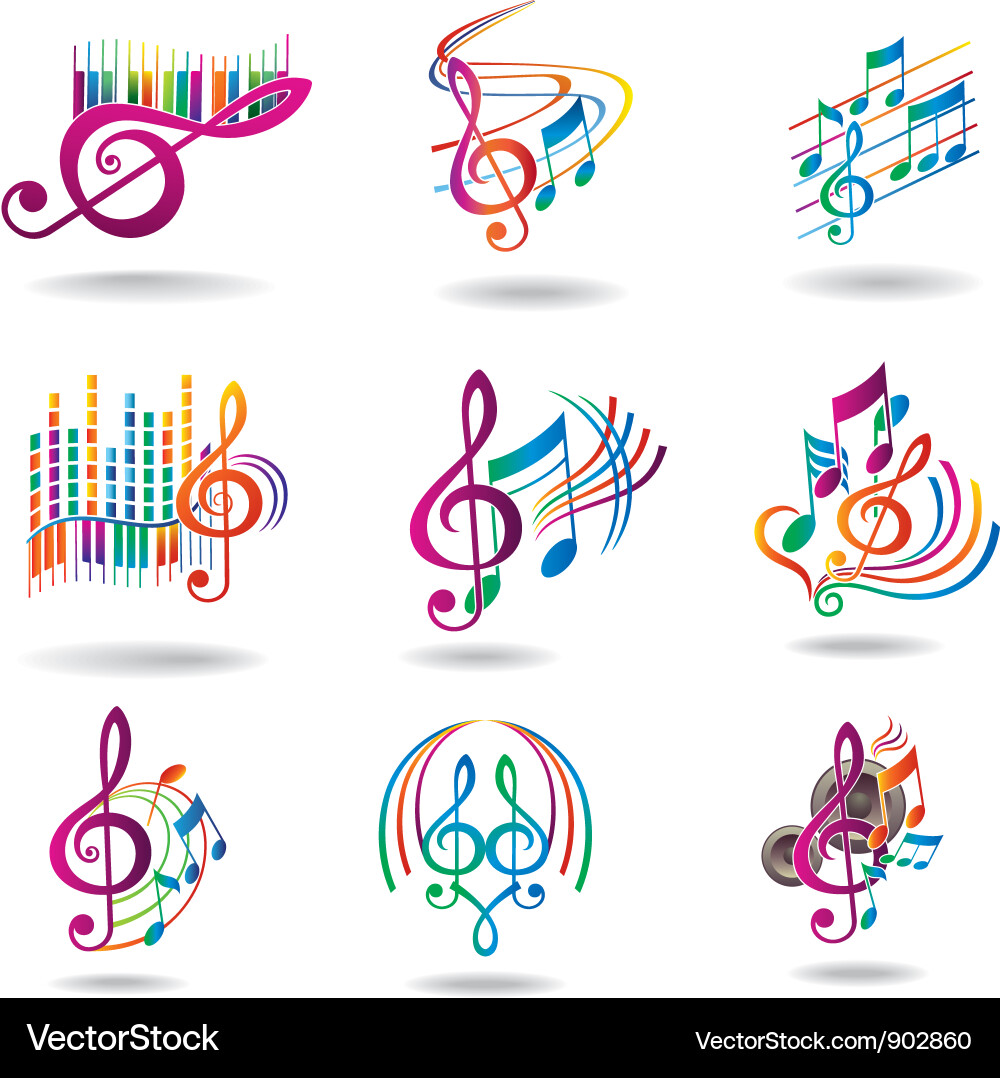 Colorful music notes set of design elements Vector Image