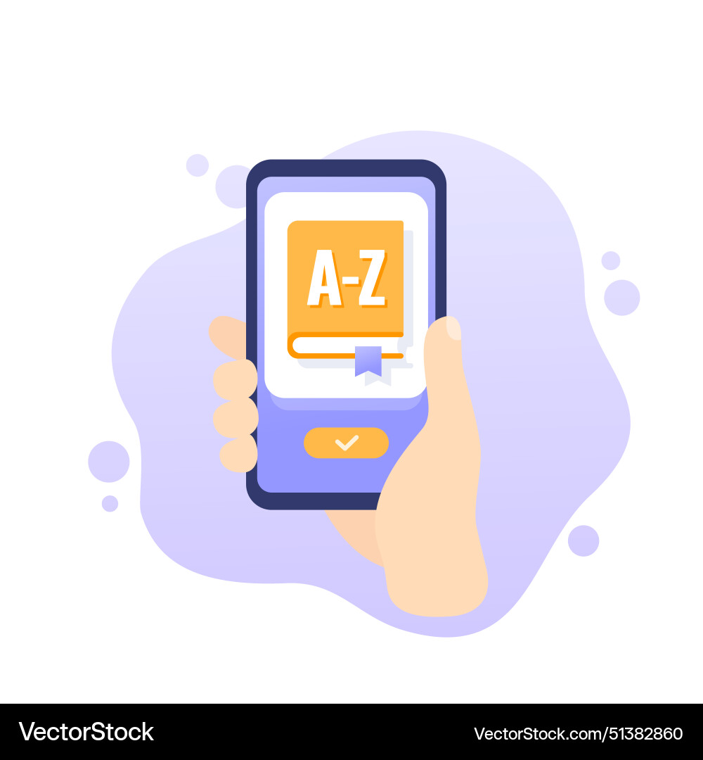 Dictionary mobile app phone in hand Royalty Free Vector