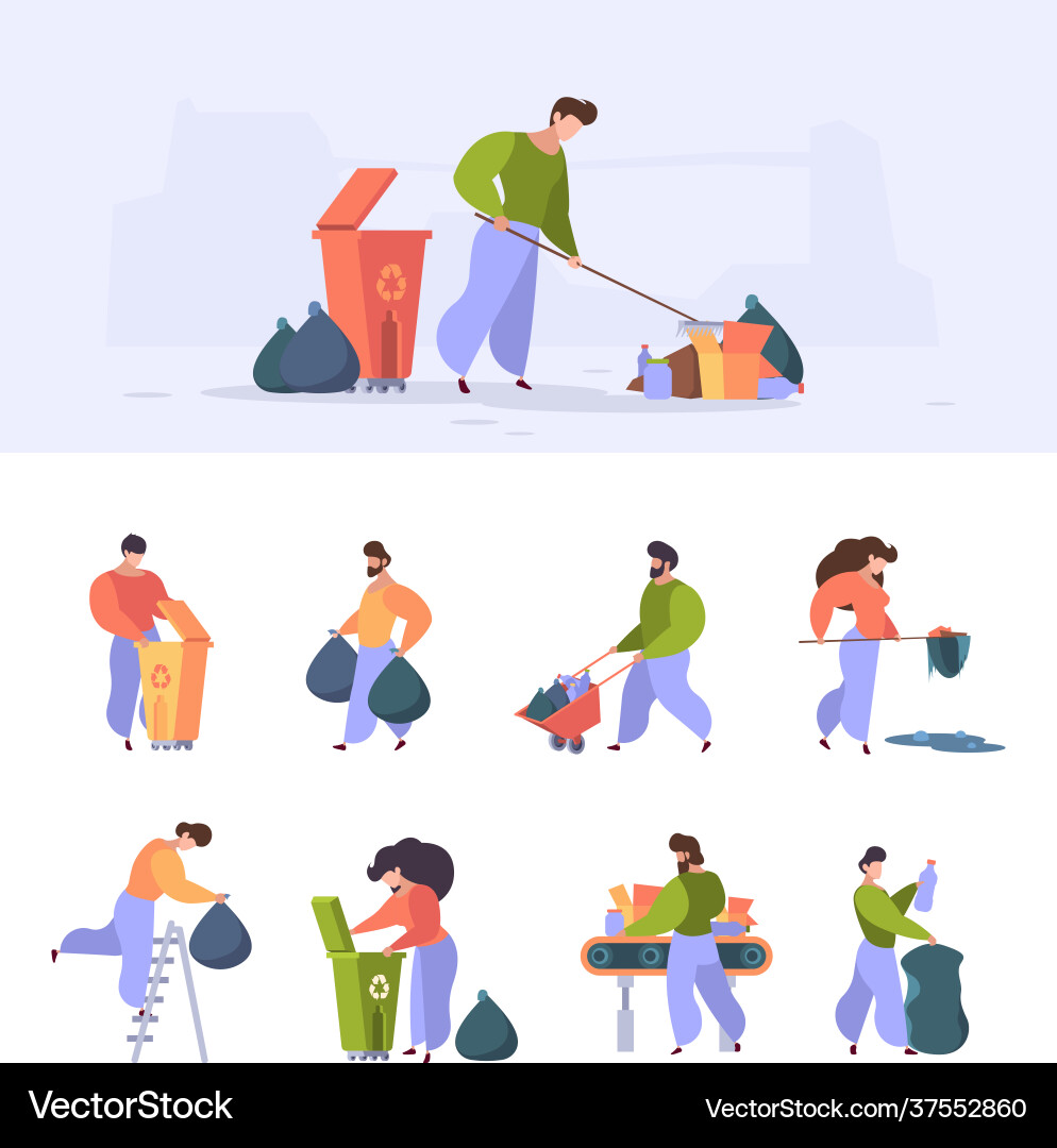Garbage recycling employee volunteers cleaning Vector Image