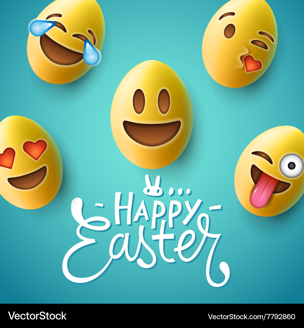 Happy easter poster eggs with emoji faces Vector Image