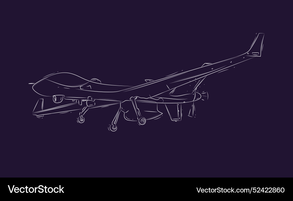Large airborne reconnaissance armed drone blue bg Vector Image