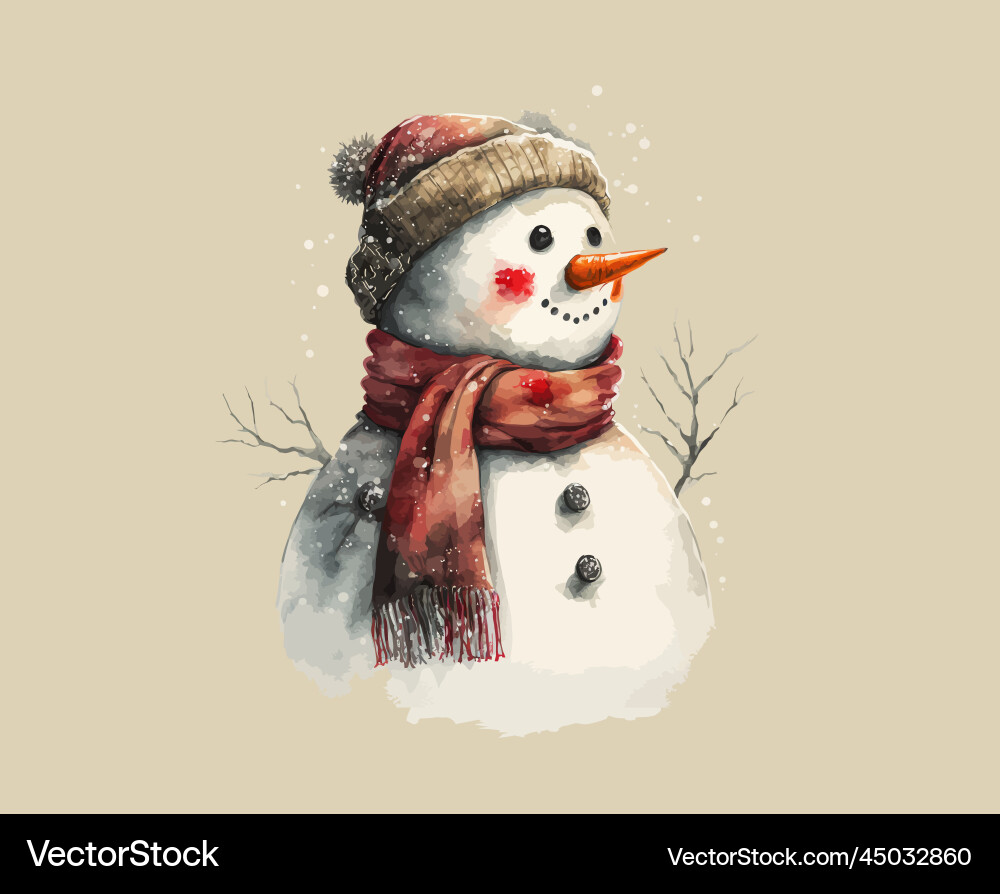 Snowman winter background watercolor Royalty Free Vector