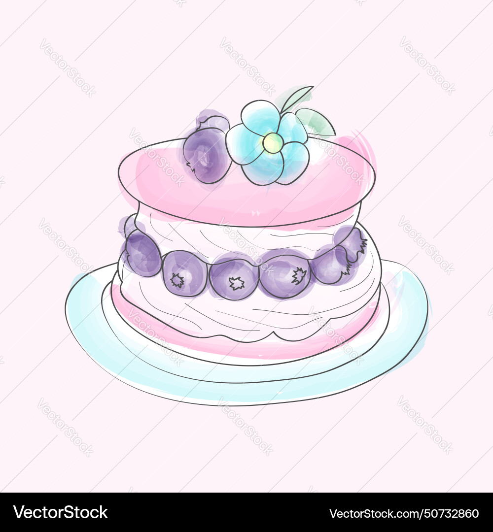 Three layer cake with flowers drawing Royalty Free Vector