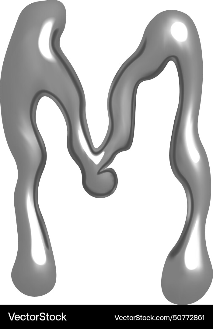3d letter m in y2k style with chrome effect Vector Image