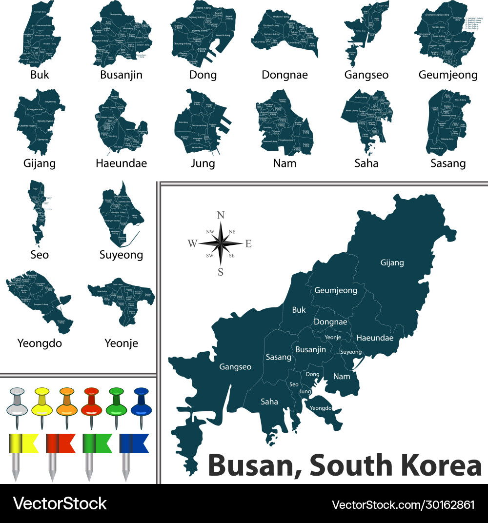 Busan Districts Map of South Korea Royalty Free Vector Image