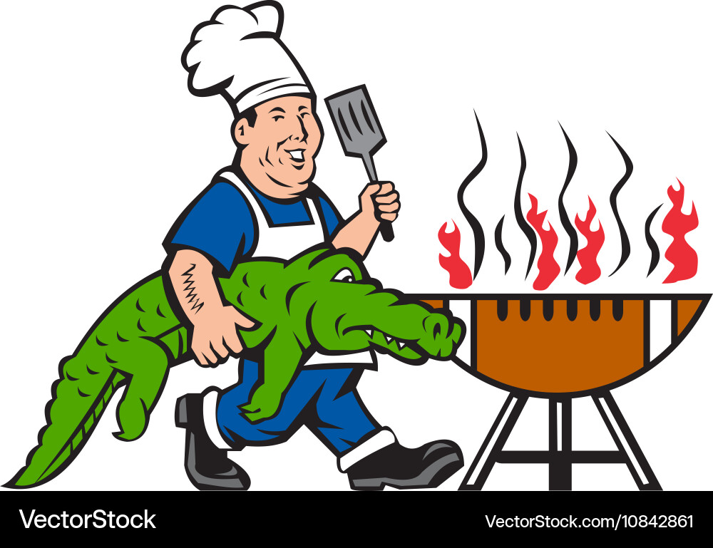 Chef alligator spatula bbq grill cartoon Vector Image