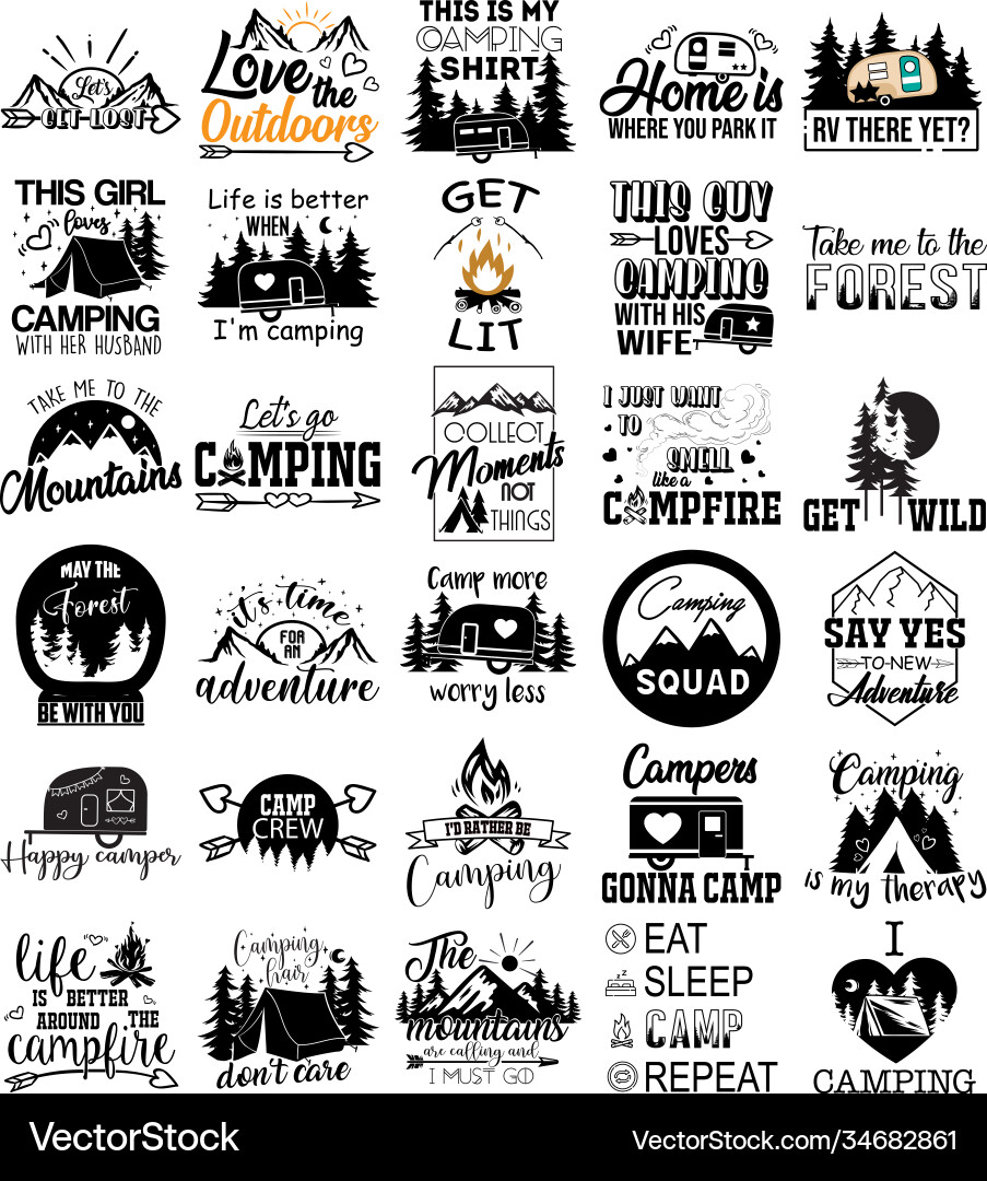 Collection camping phrases slogans or quotes Vector Image