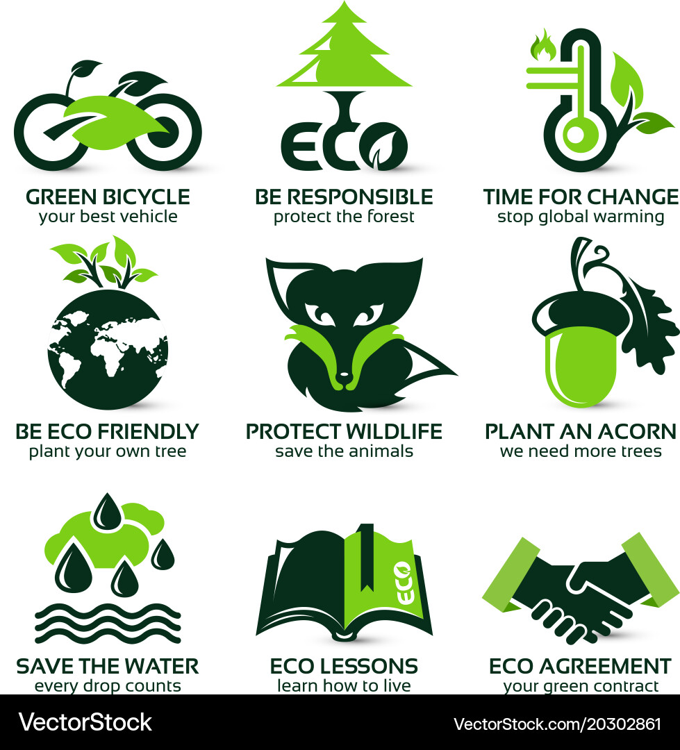 Flat icon set for eco friendly environment Vector Image