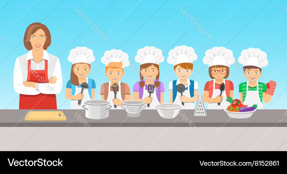 Kids cooking class flat Royalty Free Vector Image