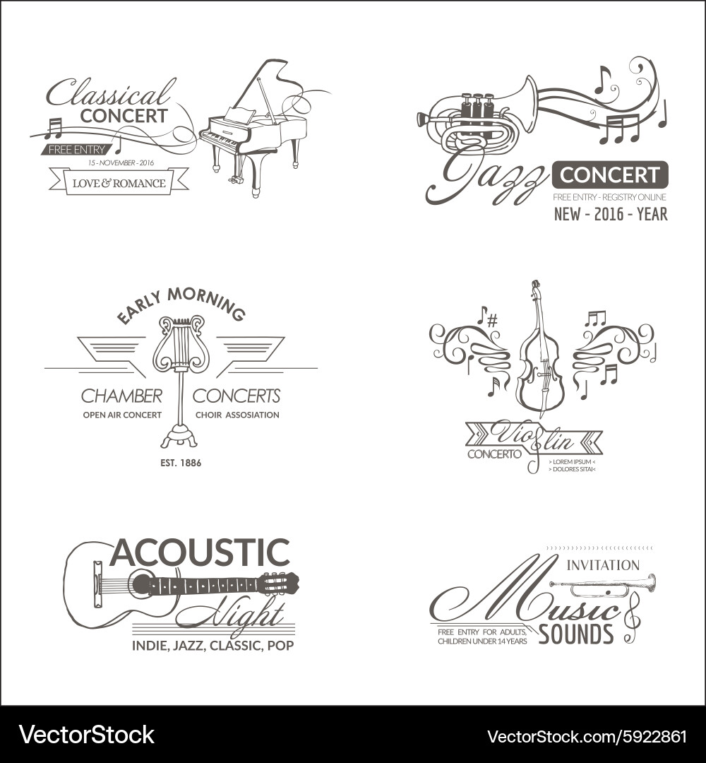 Music and instruments - badges logotypes Vector Image