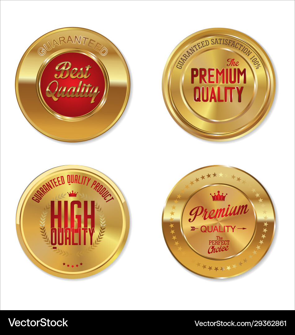 Quality and guaranteed golden emblem collection Vector Image