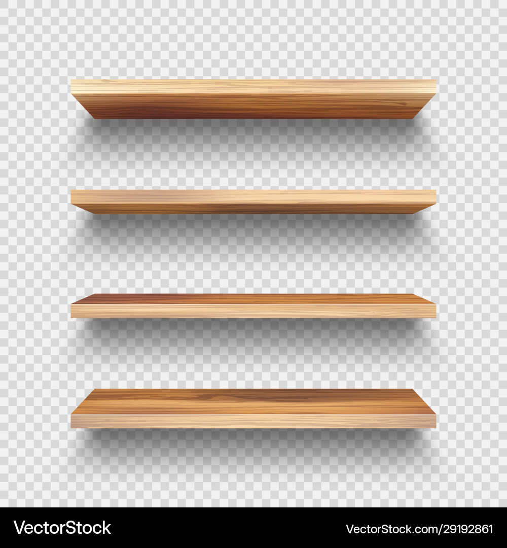 Realistic empty wooden store shelves set product Vector Image
