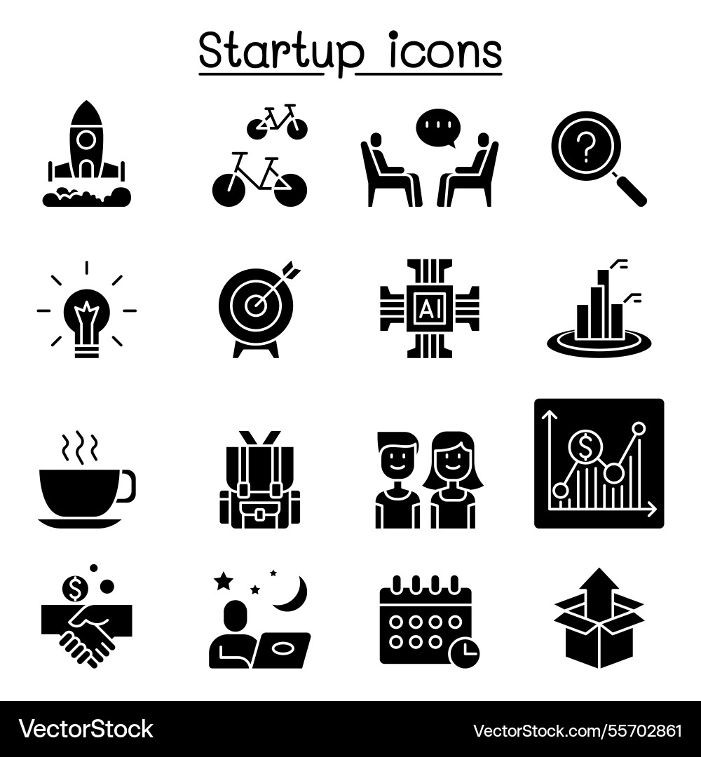 Startup icon set in glyph style Royalty Free Vector Image