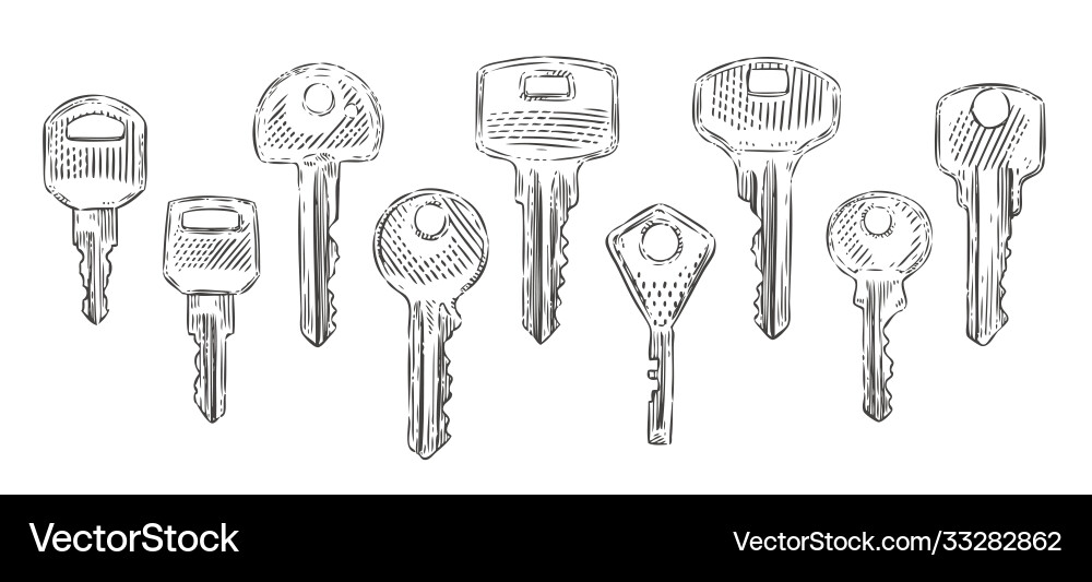 Antique Keys Sketch Collection Royalty Free Vector Image