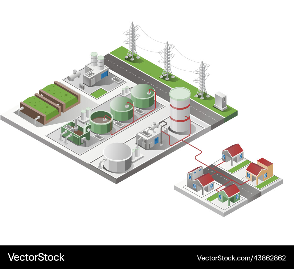 Biogas energy system industry Royalty Free Vector Image