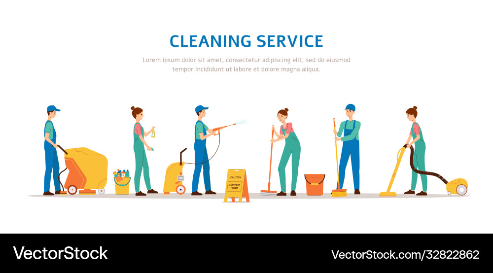 Cleaning service banner template with cleaner team