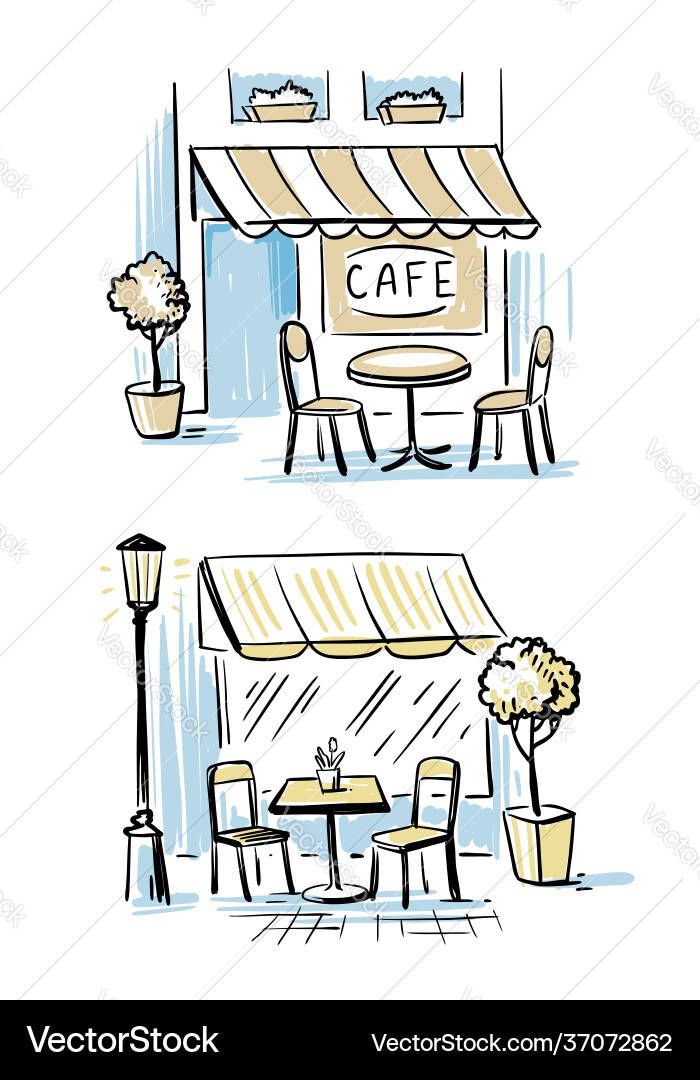 Coffeeshop outsider two outdoor cafes hand drawn Vector Image