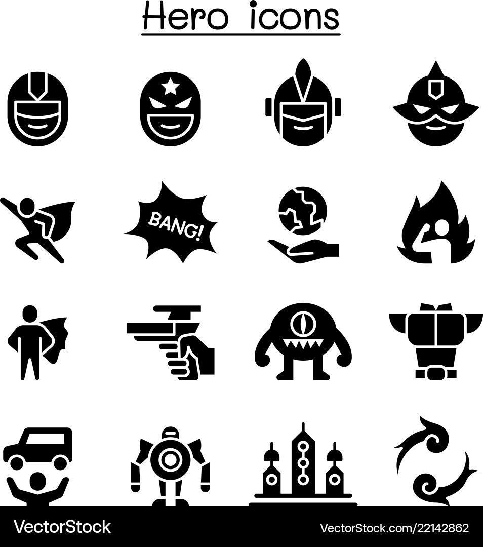 Hero icon set Royalty Free Vector Image - VectorStock