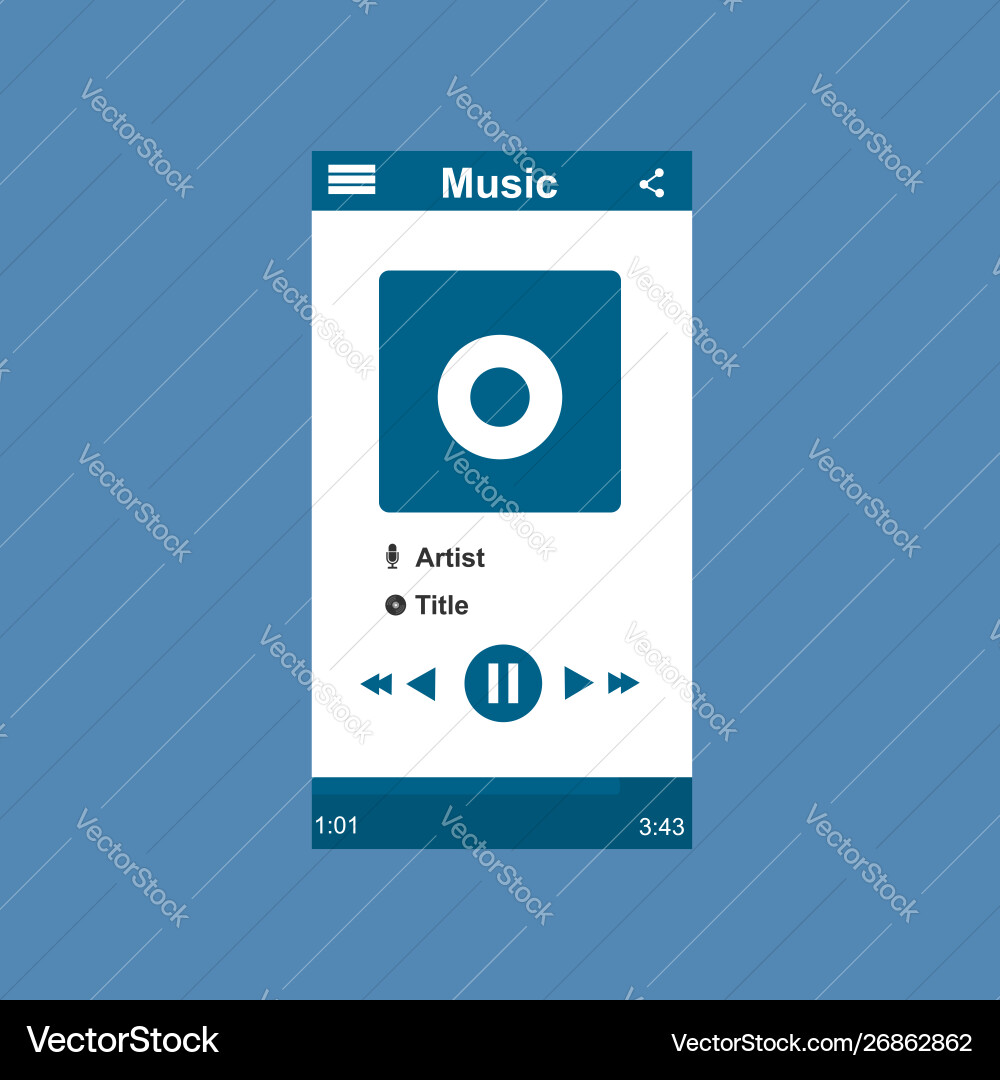 Media player application app template with flat Vector Image