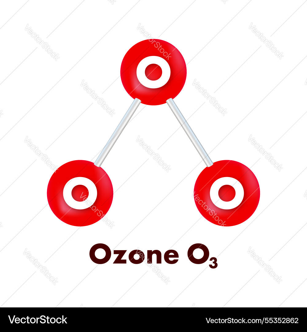 Ozone o3 molecule model with three oxygen atoms Vector Image