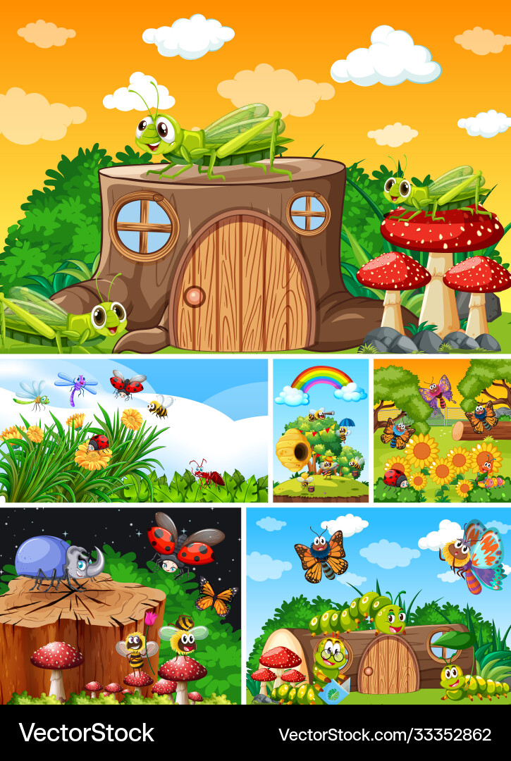 Set different insects living in garden Royalty Free Vector