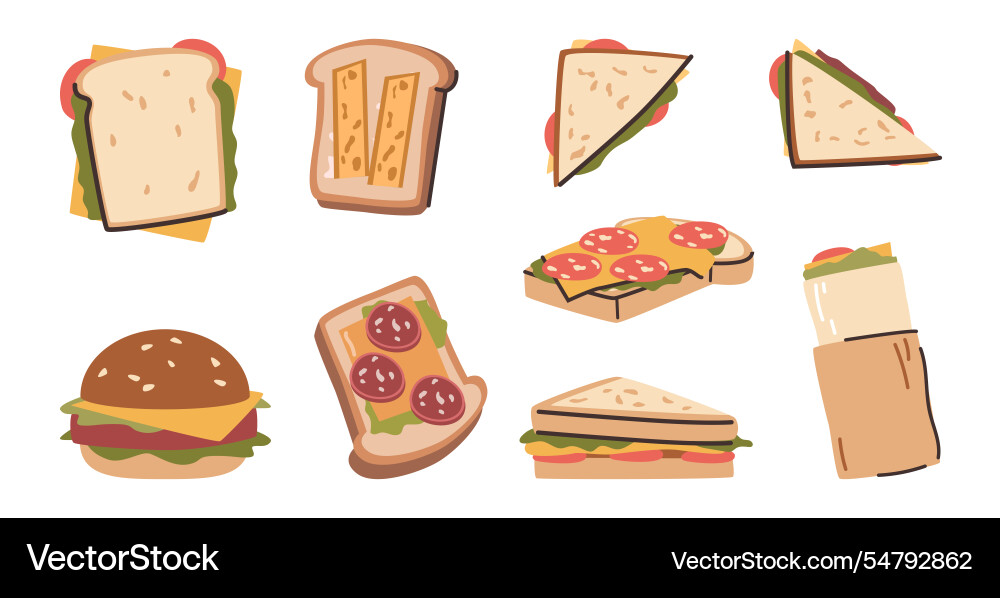 Snacks sandwiches with bacon cheese and veggies Vector Image