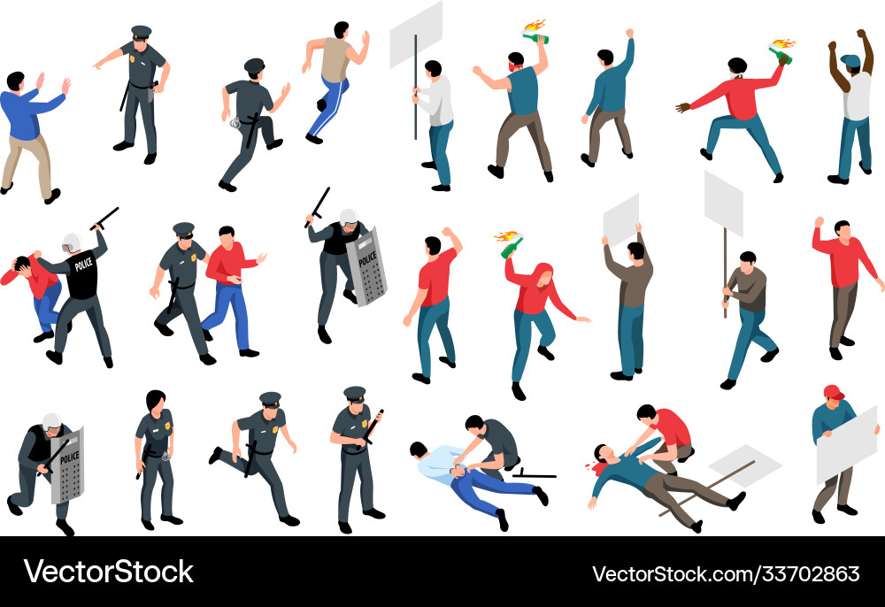 Mass protest icons set Royalty Free Vector Image