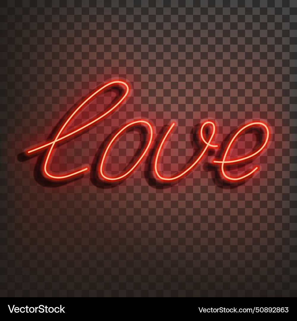 Neon word love a bright red sign Royalty Free Vector Image