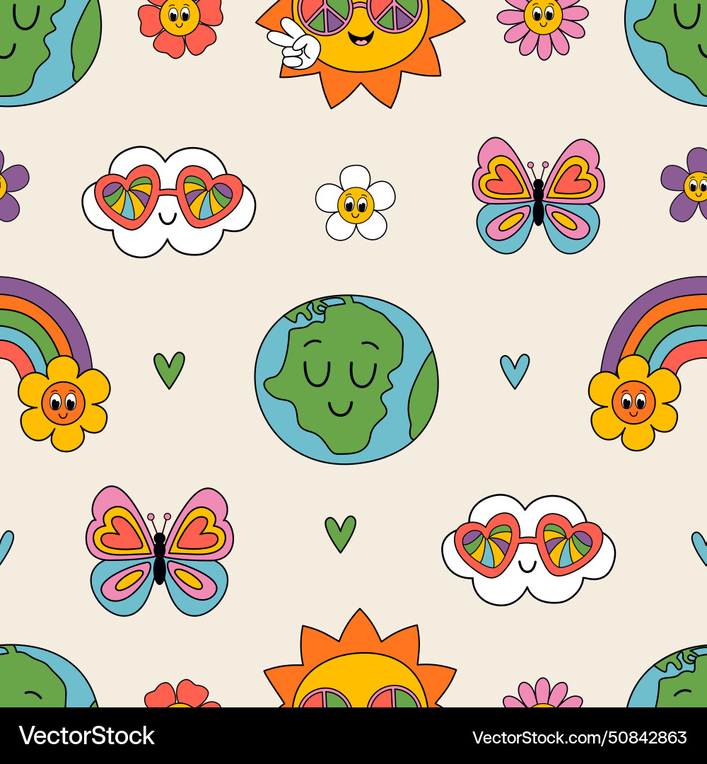 Seamless pattern with cute earth sun cloud flow Vector Image