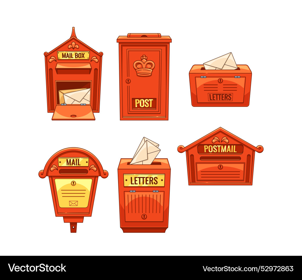 Set of british mailboxes with various traditional Vector Image